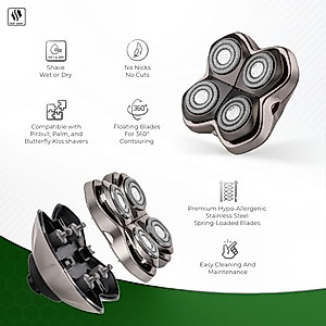 Forte PRO 4 Head Replacement Blade for Pitbull, Butterfly kiss pro & Palm Shavers - Best Electric shaver & Head Shaver blade, Smooth Shave with Less Irritation