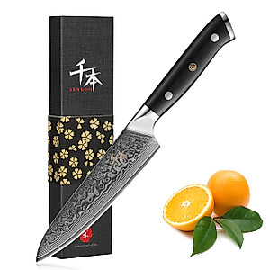 SENBON Damascus 5-inch profesional utility knife high hardness sharp fruit knife peeler knife handle non-slip G10