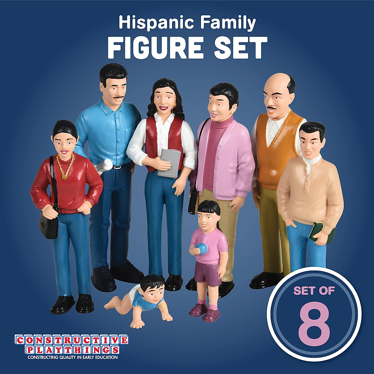Creative Minds Marvel Education Hispanic Family Toy Figure Set for Kids Ages 3+, Set of 8 Inclusive and Diverse Dollhouse Toy Figurines, Multicolor