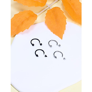 Ovxznts 16G Surgical Steel Septum Rings Nose Septum Horseshoe Hoop Lip Smiley Piercing Jewelry Eyebrow Ring Daith Earrings Replacement Ball and Spikes Set