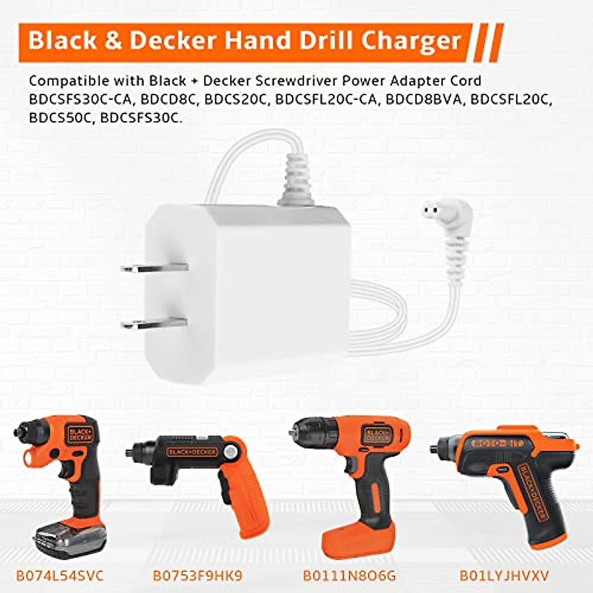 15V 90627870-01 Hand Drill Charger for Black & Decker Screwdriver Power Adapter Cord BDCSFS30C-CA BDCD8C BDCS20C BDCS50C BDCSFS30C BDCD8BVA
