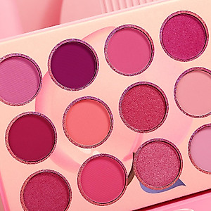 DE'LANCI Pink Purple Eyeshadow Palette, 12 Colors High Pigment Matte Shimmer Barbie Eye Shadow Makeup Pallet, Small Bright Peach Red Eyeshadow Pallets, Long Lasting Shades for Girl Women Summer Travel