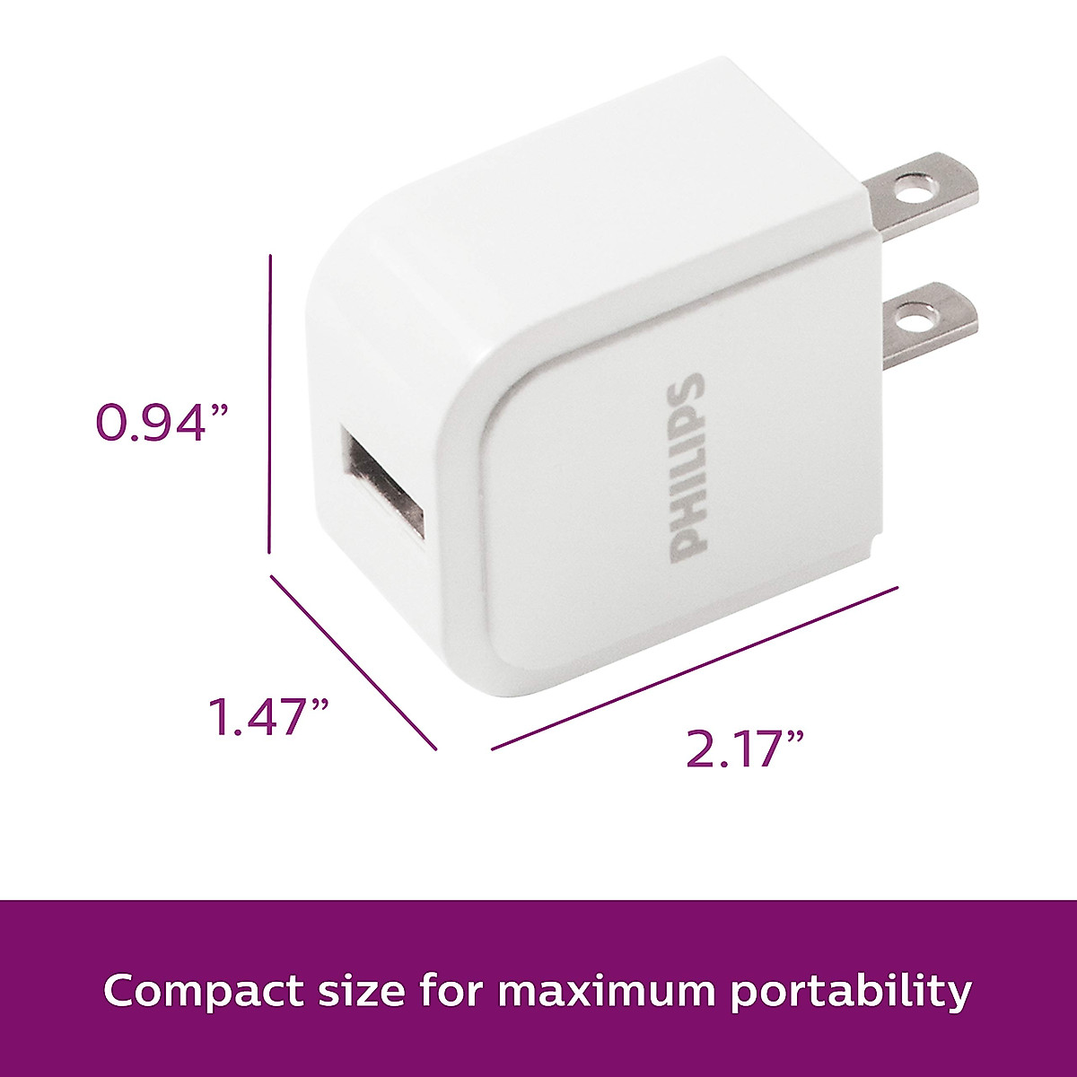 Philips iPhone USB A Wall Charger Block, 5W USB A Charger, Single Port USB A Charging Block for iPhone 14 Series, 13 Series, 12 Series, AirPod Pro, Power Adapter Cube, USB Charger Block, DLP2409/37