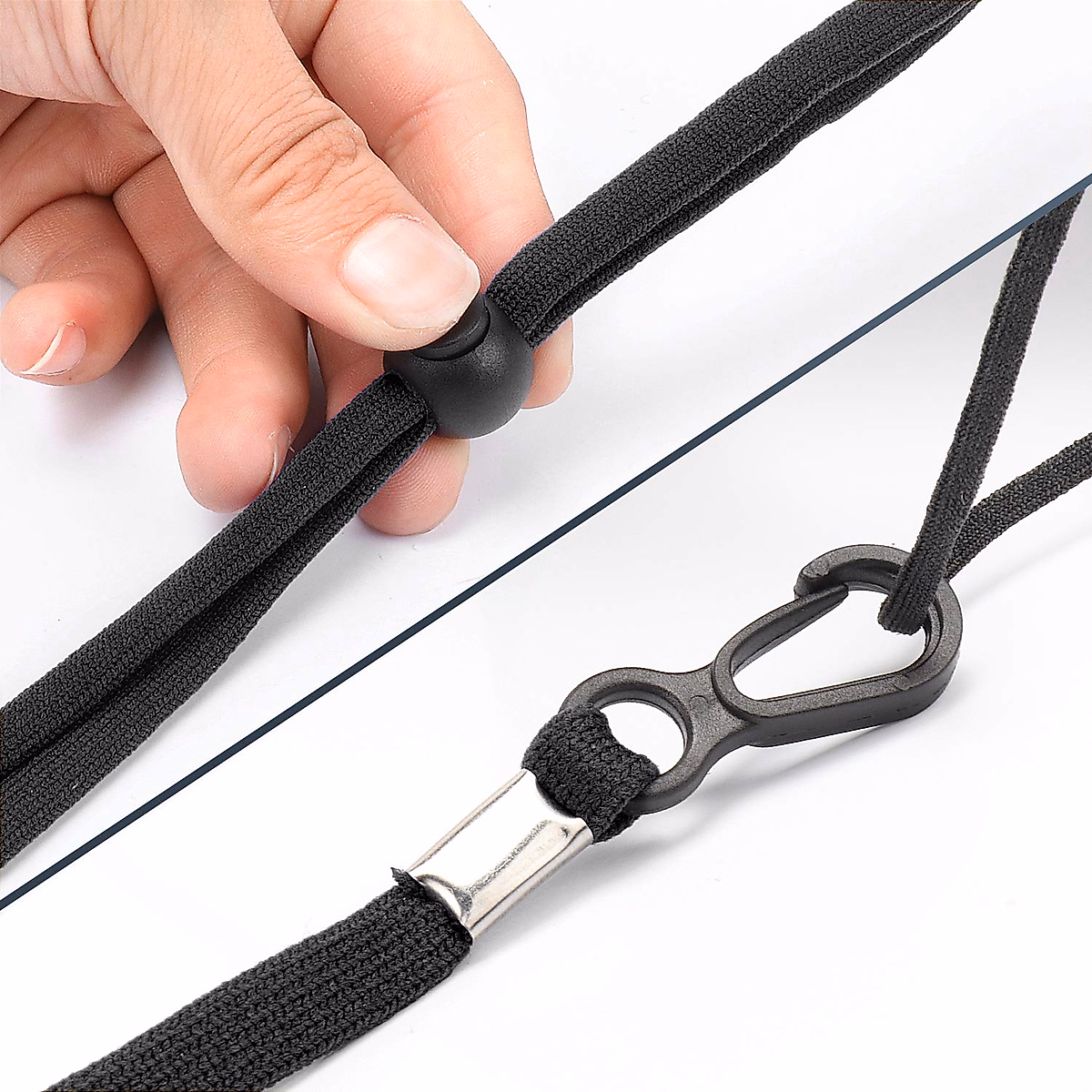 SHINKODA Adjustable Mask Lanyard Extra Long Face Mask Neck Strap Hanger/Holder, Elastic Rope with Double Clips & Snap Button, Great for Kids & Adults, Value Pack of 5, Black