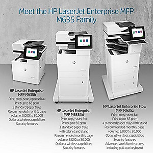 HP LaserJet Enterprise MFP M635fht Monochrome All-in-One Printer with built-in Ethernet, 2-sided printing, extra paper tray & wheeled stand (7PS98A)