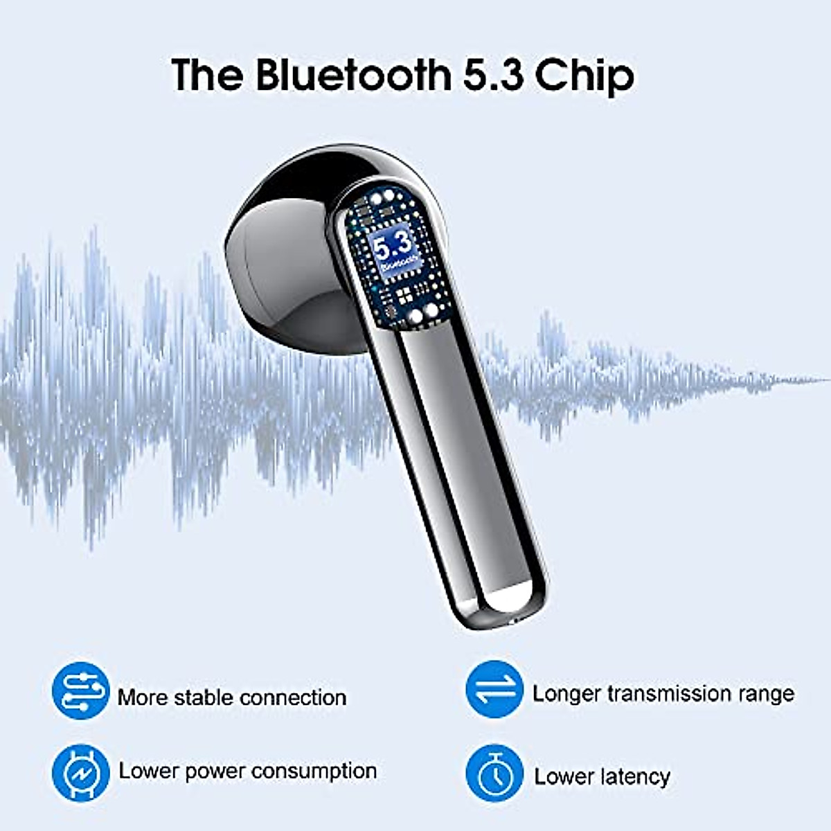 Wireless Earbuds, Bluetooth Headphones 5.3 with 4-Mics Clear Call and ENC Noise Cancelling, True Wireless Earbuds Touch Control Stereo Sound with LED Display, Waterproof Bluetooth Earbuds for Workout