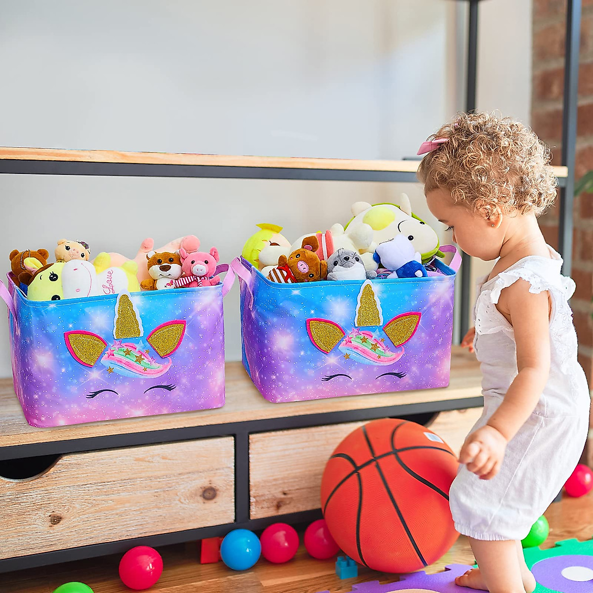 FIOBEE Unicorn Storage Bin Rectangular Laundry Hamper Canvas Storage Basket Waterproof Organizer Bin with Handles for Nursery Clothes Kid's Toys Storage