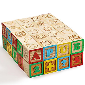 SainSmart Jr. Wooden ABC Blocks 40PCS Stacking Blocks Baby Alphabet Letters, Counting, Building Block Set for Toddlers 1.2 Inch
