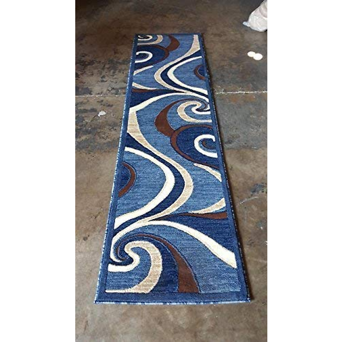 Modern Runner Contemporary Area Rug Blue Brown Carpet King Design 144 (2 Feet X 7 Feet 3 Inch)