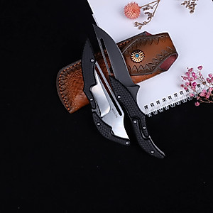 MASALONG Residual Wings KNI191 Damascus / 5cr15 steel folding collection knife (Straight back black blade+sheath)