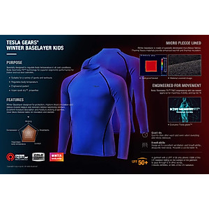 TSLA Kid's & Boy's and Girl's Thermal Long Sleeve Tops, Crew Neck Fleece Lined Compression Base Layer Shirts, Thermal Mock Neck Black, 16