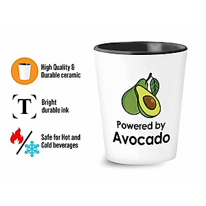 Flairy Land Vegan Shot Glass 1.5oz - Powered by Avocado - Fruitarian Herbivorous Vegetarian Diet Healthy Plant Based Gluten Free Veggie Veganism