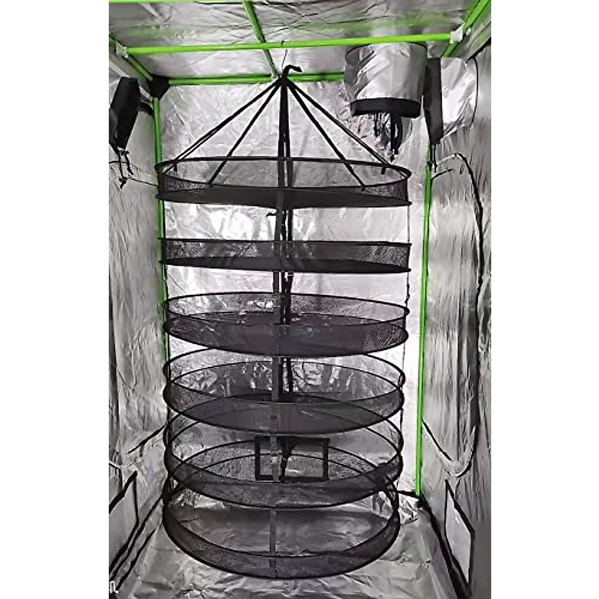 HORTIPOTS Herb Drying Rack 360 Degree Access 3 Feet Clip Adjustable Center Support Straps NO Sagging Fine Mesh Netting (Heavy Duty Clips 3FT)