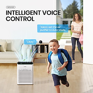 MORENTO Air Purifiers for Home Large Room Up to 1290 ft² with PM 2.5 Air Quality Monitor, Wi-Fi and Alexa compatible, HEPA Auto Mode Double-sided Air Inlet for Smoke and Odor, 23db, MR5866, White