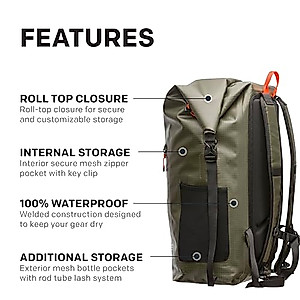 Grundéns Wayward Roll Top Backpack | Waterproof, 38L, Deep Depths
