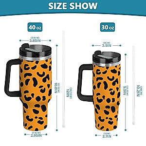 Flradish 30oz Tumbler with Handle, Orange Leopard Print Stainless Steel Tumbler with Lid and Straws Double Wall Vacuum Insulated Leakproof Coffee Travel Mug