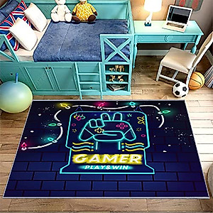Gaming Rug for Kids Gamer Carpet Bedroom Game Controller Area Rugs Washable Non-Slip Rugs Pads Size 40 x 60in - White