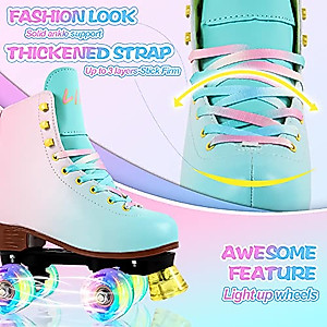 LIKU Quad Roller Skates for Girl and Women with All Wheel Light Up,Indoor/Outdoor Lace-Up Fun Illuminating Roller Skate for Kid (Pink&Blue, 1-2)