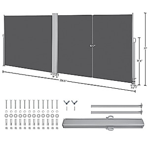 Yaheetech 236 x 71in Double Side Awning, Patio Retractable Side Screen Awning, Privacy Divider Screen w/ 280g/m² Polyester, Waterproof & UV-Resistant for Courtyard, Roof Terrace - Dark Gray