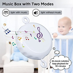 Baby Crib Mobile, Nursery Mobile for Crib with Music Motor Spinner, Musical Crib Toys for Infants 0-6 Months Girls and Boys, Crib Mount Mobiles with 36 lullabies, Gray
