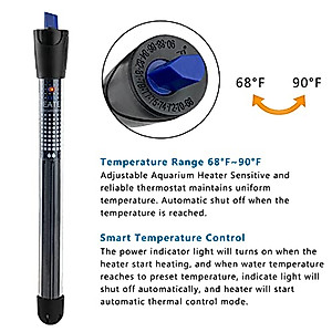 DOMICA 100W Submersible Aquarium Heater, Adjustable Fish Tank Heater, Suction Cups and Free Thermometer Suitable for Marine Saltwater and Freshwater
