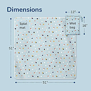 Wildcubz 51" Heavy Duty Baby Splat Mat for Under High Chair | Includes Wet Bag | Premium Washable Toddler Mat | Baby Led Weaning | High Chair Mat for Floor | Craft Mat | Splash Mat (Dots)