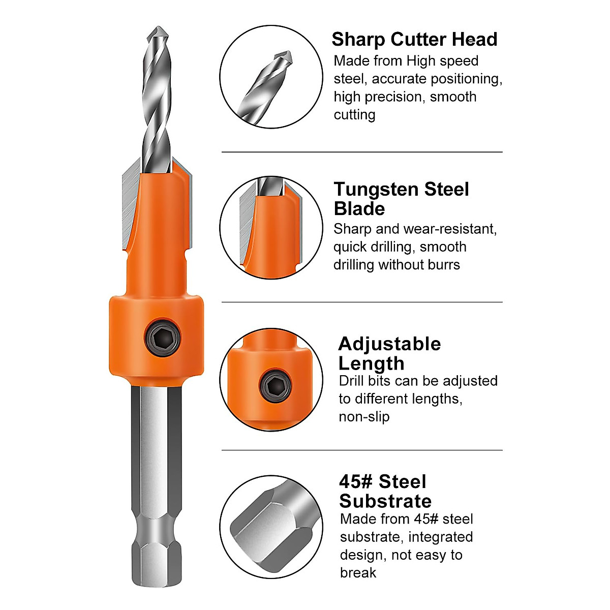 Lytool Countersink Drill Bit Set,5Pcs Counter Sink Drill Bit for Wood,1/4" Hex Shank Tapered Drill Bits for Woodworking and Carpentry,Quick Change and Allen Wrench for Woodworking,Pilot Screw Hole Set