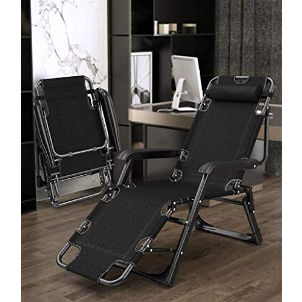 WANGFENG Foldable Deck Chair, Garden Lounge Chair Office Break Nap Backrest Chair Household Multifunction Adjustable Chair, Maximum Load Capacity 200kg (Color : A)