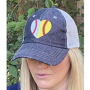 Cocomo Soul Womens Ball Mom Hat | Ball Mom | Ball Mom Baseball Softball Mom Hat | Half Baseball Half Softball Hat 400 Dark Grey