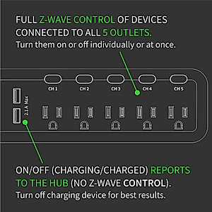 Zooz Z-Wave Long Range Power Strip ZEN20 800LR with Energy Monitoring and 2 USB Ports | Works with Z-Box, Hubitat, Home Assistant, Compatible with SmartThings