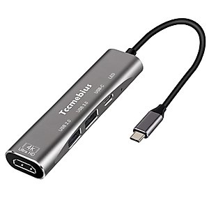 Tccmebius USB C Hub Multiport Adapter, Thunderbolt 3 to HDMI 4K Output, Type-c USB 3.0 HUB, PD Charger 100W, for MacBook Pro/air, Nintendo Switch, Chromebook, Samsung, Projector/Monitor (TCC-305A)