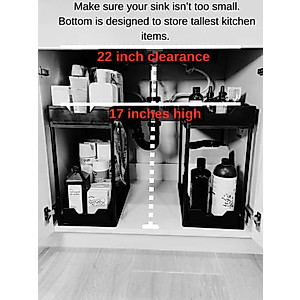 Under Sink Organizer and Storage (Top & Bottom Slide) | Bottom Fits Tall Items |2 Pack Kitchen Bathroom Sink Organizer Basket Storage with Dual Sliding Drawers - For Larger Sinks, Black