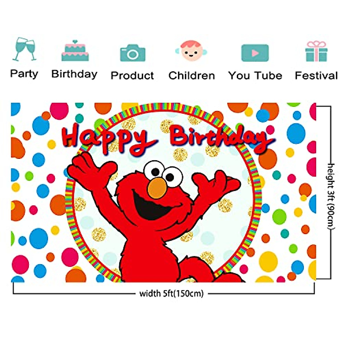 MEDSOX Elmo Backdrop for Birthday Party Supplies 5x3ft Cartoon Banner for Street Party Decorations, black, One Size
