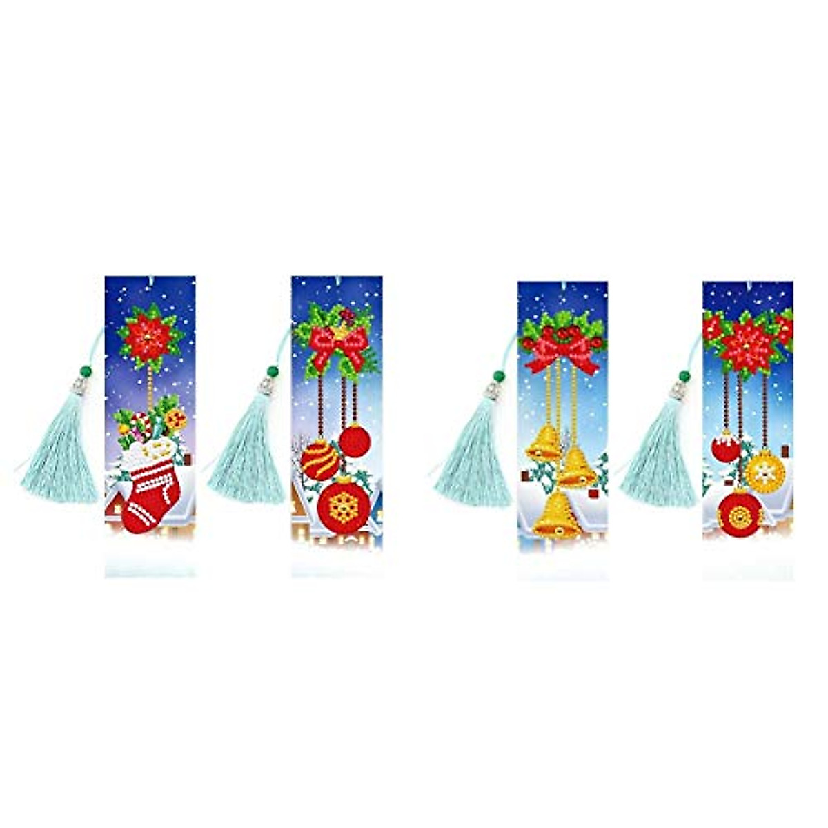 Christmas Socks Bookmark Diamond Painting Kit - pigpigboss 4 Pack Bookmark Dimaond Painting Art Crystal Christmas Bell Bookmark Diamond Painting Set Christams Book Decor Gift for Adult Kid (21 x 6 cm)