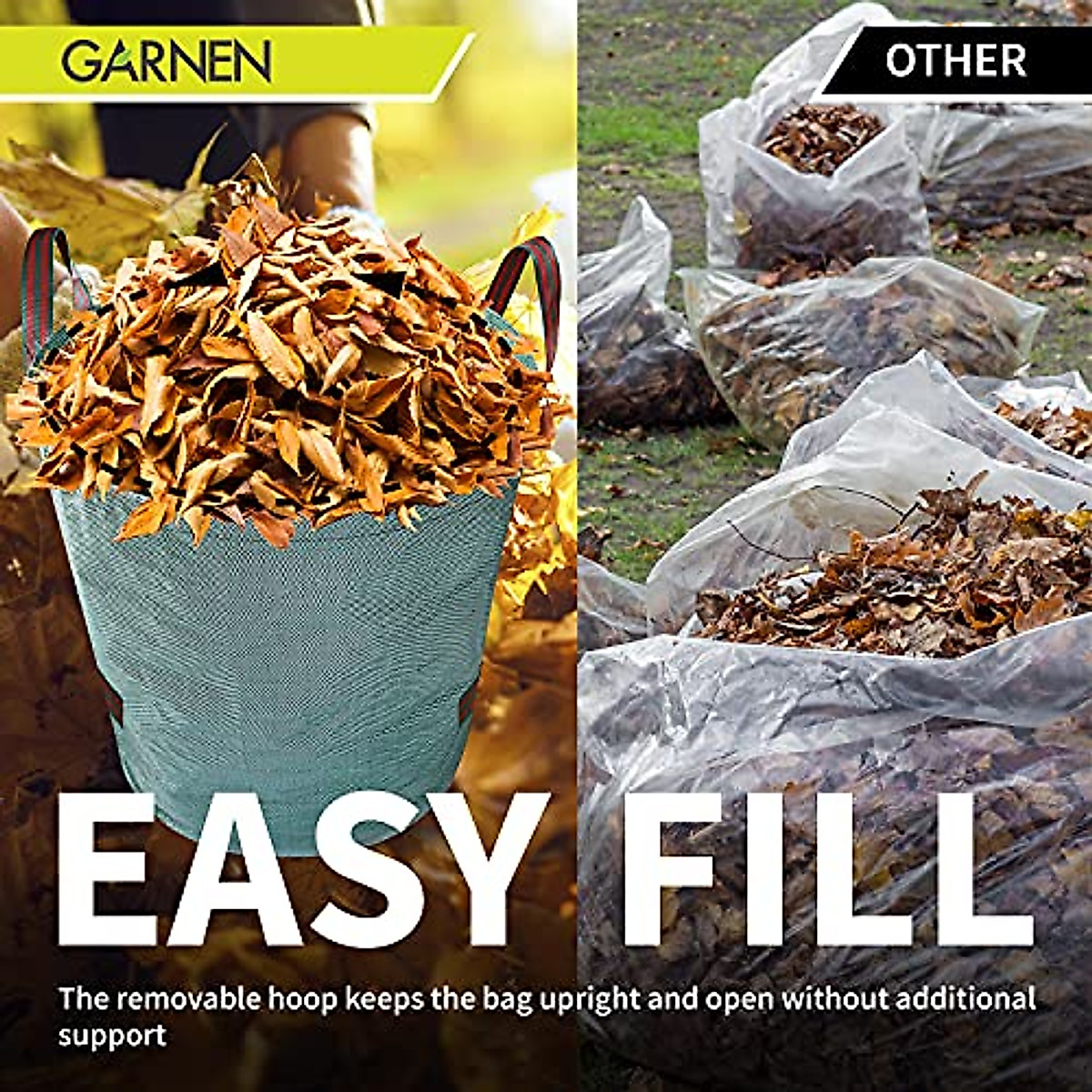 Garnen 72 Gallon Garden Waste Bags (2 Pack), Heavy Duty Reusable/Collapsible Leaf Basket Bags with 4 Reinforced Handles for Lawn Yard Pool Plant Trash Trimming Gardening Containers