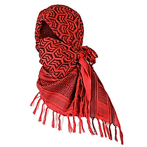 MISSION MADE Shemagh Tactical Military Keffiyeh Scarf Shawl Neck Head Wrap 100% Cotton (Red/Black)