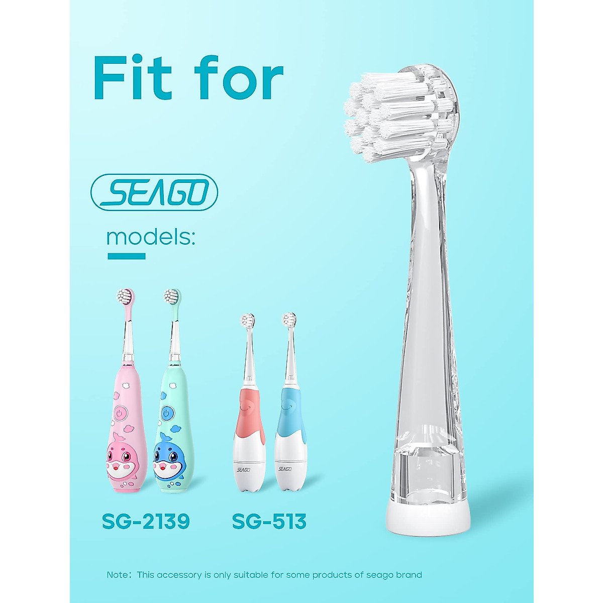 SEAGO Baby and Kids Electric Toothbrush Replacement Heads SG-849 for 513，2139 ，977 - Pack of 4 (025+037