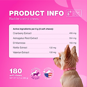 Dog UTI Treatment - Dog Cranberry Supplement for Urinary Tract, Bladder & Kidney Health, Incontinence Support - Bladder Control Cranberry Chews - Cranberry Supplement for Dog Incontinence