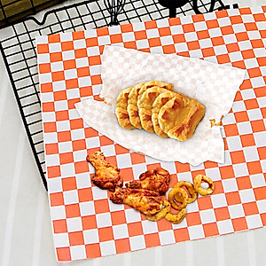 Hslife 100 Sheets Checkered Dry Waxed Deli Paper Sheets, Paper Liners for Plastic Food Basket, Wrapping Bread and Sandwiches (Orange)