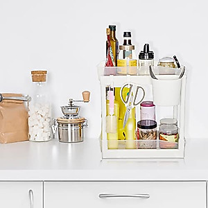 Under Sink Organizers and Storage, Double Sliding Cabinet Organizer Drawer,Pull Out Cabinet Organizer 2 Tier Large Capacity Under Bathroom Storage Rack with 6 Hooks, 1 Hanging Cup, Translucent,1 Pack