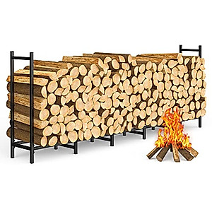 melos Firewood Rack Indoor, 6.6ft Wood Racks Outdoor For Firewood, Wood Holders Firewood Outdoor For Fireplace Wood Storage, Adjustable Fire Log Stacker Stand For Courtyard, Patio, Black