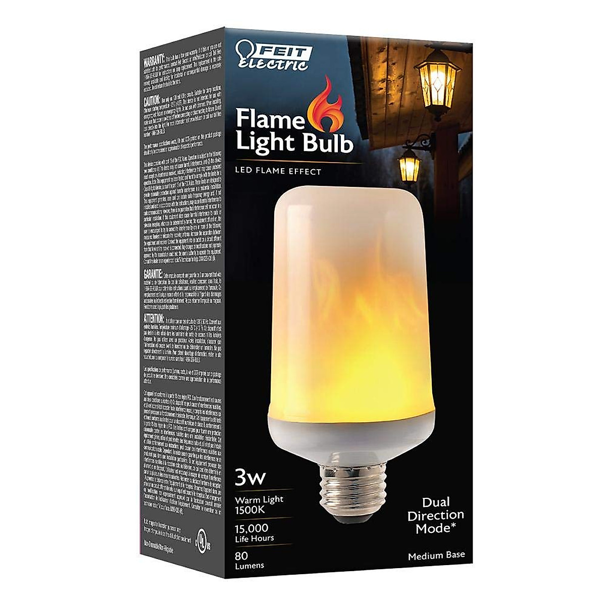 Feit Electric LED Light Bulbs, 3-Watt Non-Dimmable LED Bulb, Color Warm Light (1500K) 80 Lumen, T60 Flame Design LED Bulb
