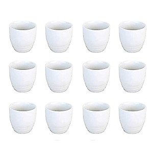 JapanBargain 2724, Sake Cups Set Japanese Porcelain Wine Saki Cup Small Tea Cup Microwave and Dishwasher Safe, White Color, 12 Cups