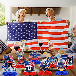 Gameza Veterans Day Party Decorations - 9PCS Veterans Day Decorations Thank You Veterans Honeycomb Centerpieces Table Decor Happy Veterans Day Patriotic Decorations Memorial Day Theme Party Supplies