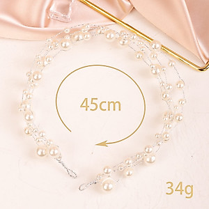 Kercisbeauty Pearl Layer Headband for Women Wedding Bridal Hair Tiara Handmade Headpiece for Wedding Prom Special Occasion Photo Shoot (Silver)