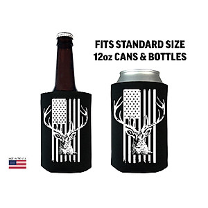 USA Tattered Flag Hunting Collapsible Can Bottle Beverage Cooler Sleeves 2 Pack United States of American Buck