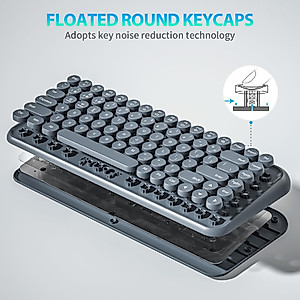 Wireless Bluetooth Keyboard, 2.4GHz Typewriter Retro Keyboard, 84 Keys Portable Office Computer Keyboard with 2xAA Batteries and Cute Floated Round Keycaps for Windows Android PC Laptop Mac iPad, Gray