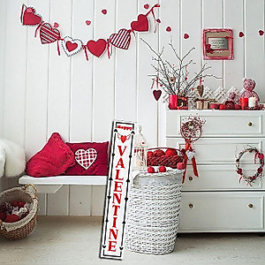 KPSheng Happy Valentine Day Sign for Front Door, 8x64 Inch Vertical Valentine's Day Wooden Welcome Sign for Front Porch, Modern Farmhouse Front Porch Decor