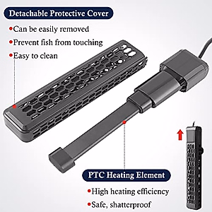 FEDOUR 100W/200W/300W PTC Aquarium Heater, Adjustable Fish Tank Heater with External Temperature Controller, Turtle Tank Heater with Detachable Protective Cover for up to 80 Gallon Tank (300W)