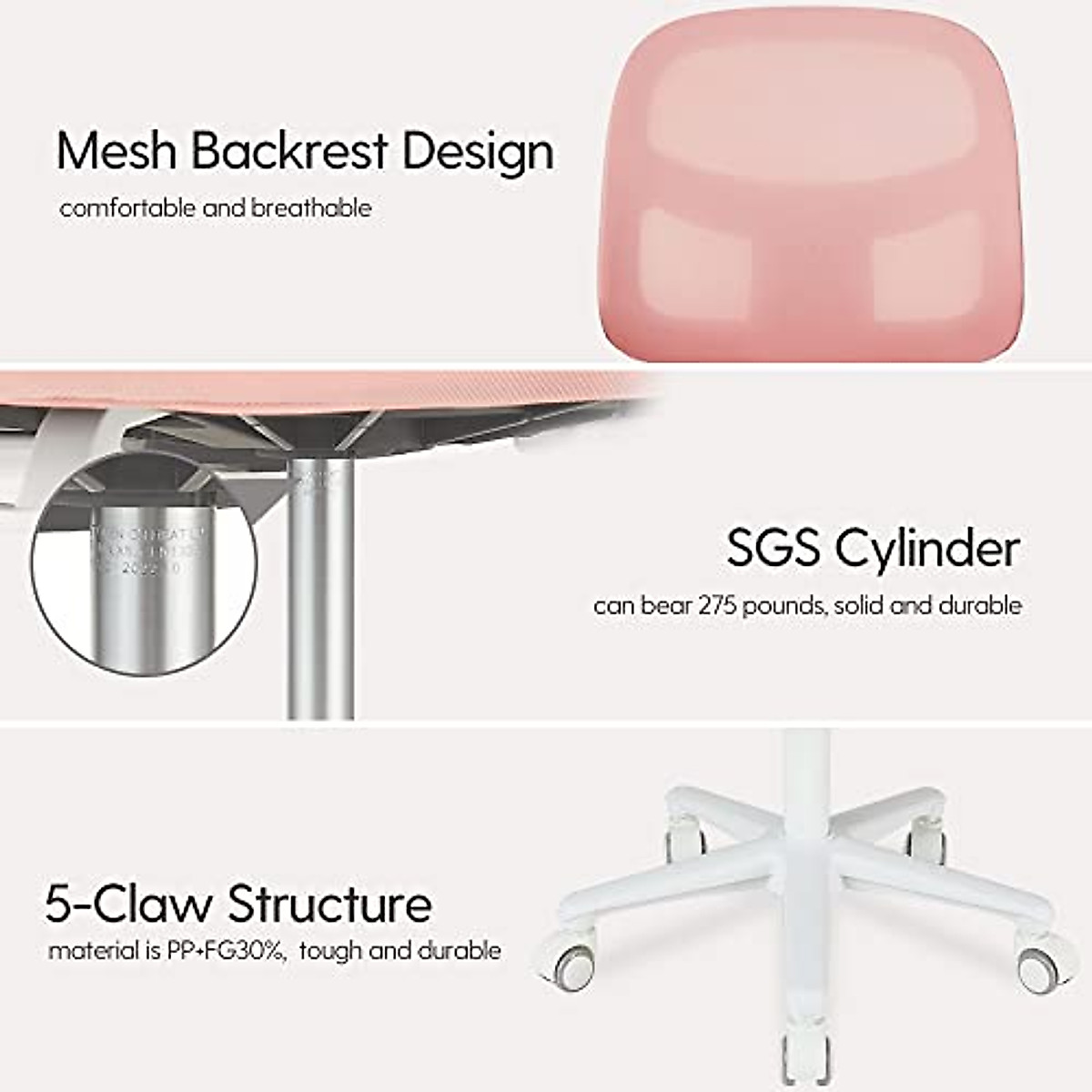 Ergonomic Kids' Desk Chairs, Height & Depth Adjustable Kids Study Chair, Cute Kids Office Chair. Perfect for Home, School and Library. No Armrests.